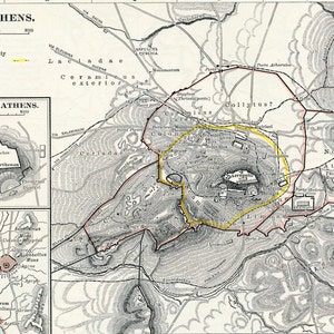 1902 Vintage Map of Athens and Rome - Vintage City Map - Old City Map ...