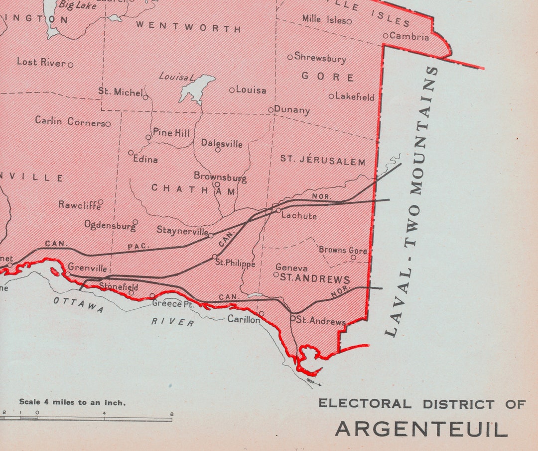 1915 Antique Map of Argenteuil, Quebec, Canada - Vintage Electoral Map ...