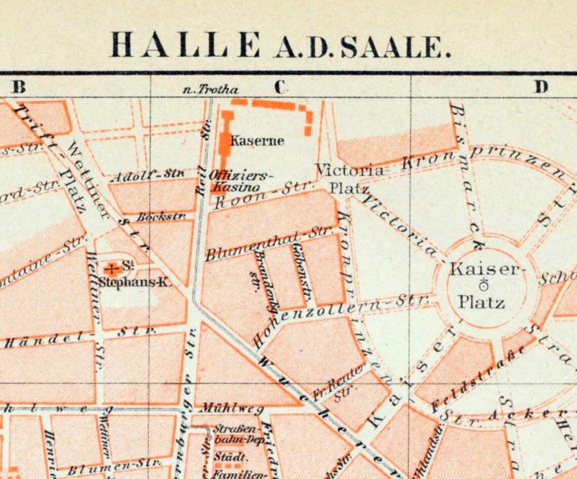Antique Map of Halle an Der Saale, Germany - Vintage City Map - Old ...