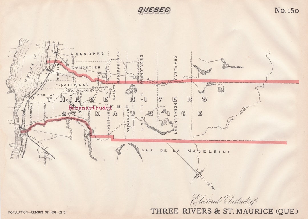 Antique Map of Three Rivers and St. Maurice, Quebec - 1895 Electoral ...