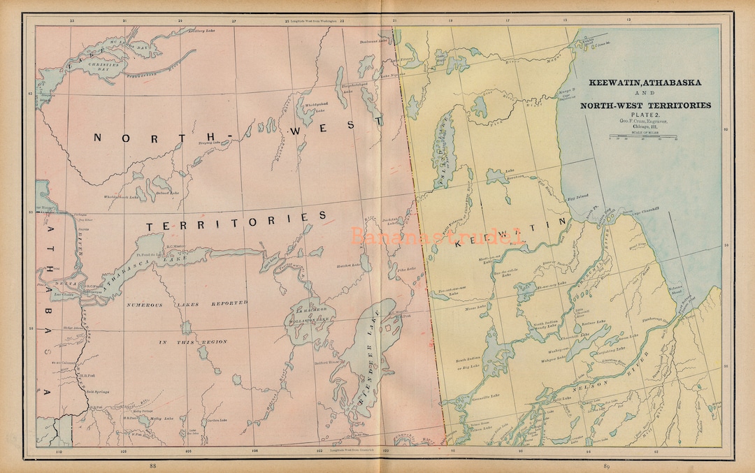 Large Antique Map of Keewatin, Athabaska, and North-west Territories ...