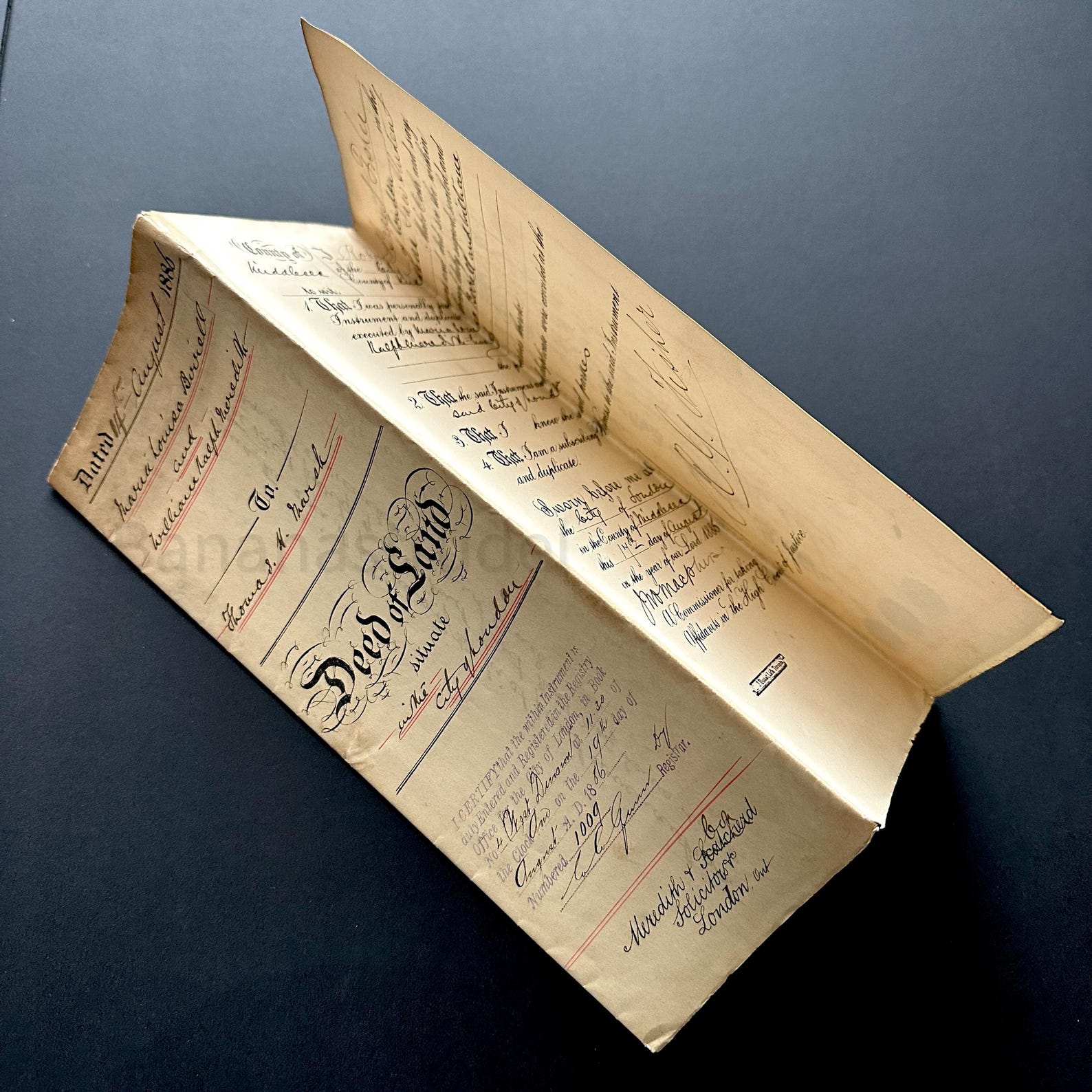 1886 Antique Indenture Deed of Land on Carling Street, London, Ontario ...