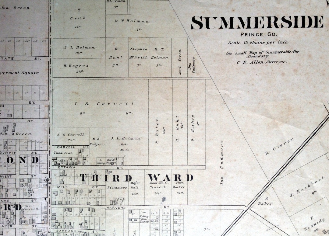 1880 Large Rare Vintage Map of Summerside, PEI Vintage City Map Old ...