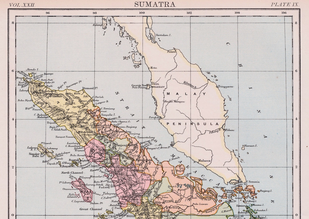 1887 Antique Map of Sumatra, Indonesia - Etsy