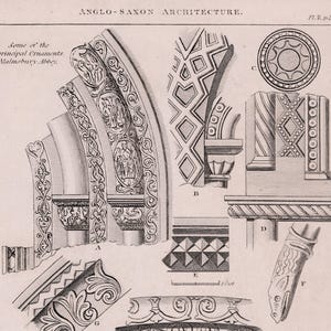 Anglo-saxon Church Architecture - Antique Print From 1843 - Malmsbury ...