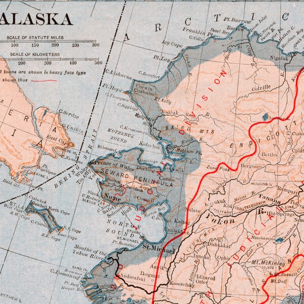 Antique Map of Alaska - Etsy