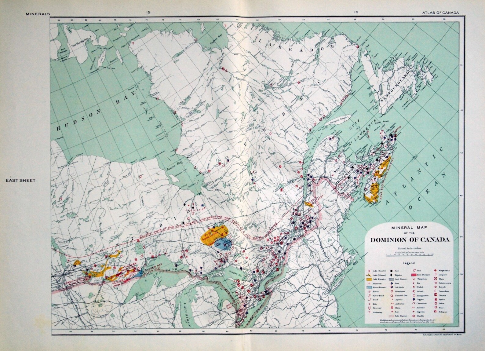 1915 Antique Minerals Map of Canada - East Sheet - Large - Antique ...