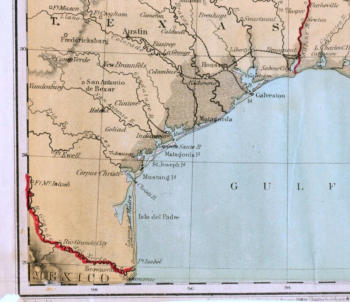 1866 Antique Map of the Gulf States of the US United States - Etsy