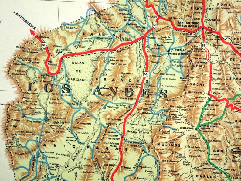 1938 Rare Poster-sized Limited Edition Vintage Map of Salta, Jujuy, Los ...