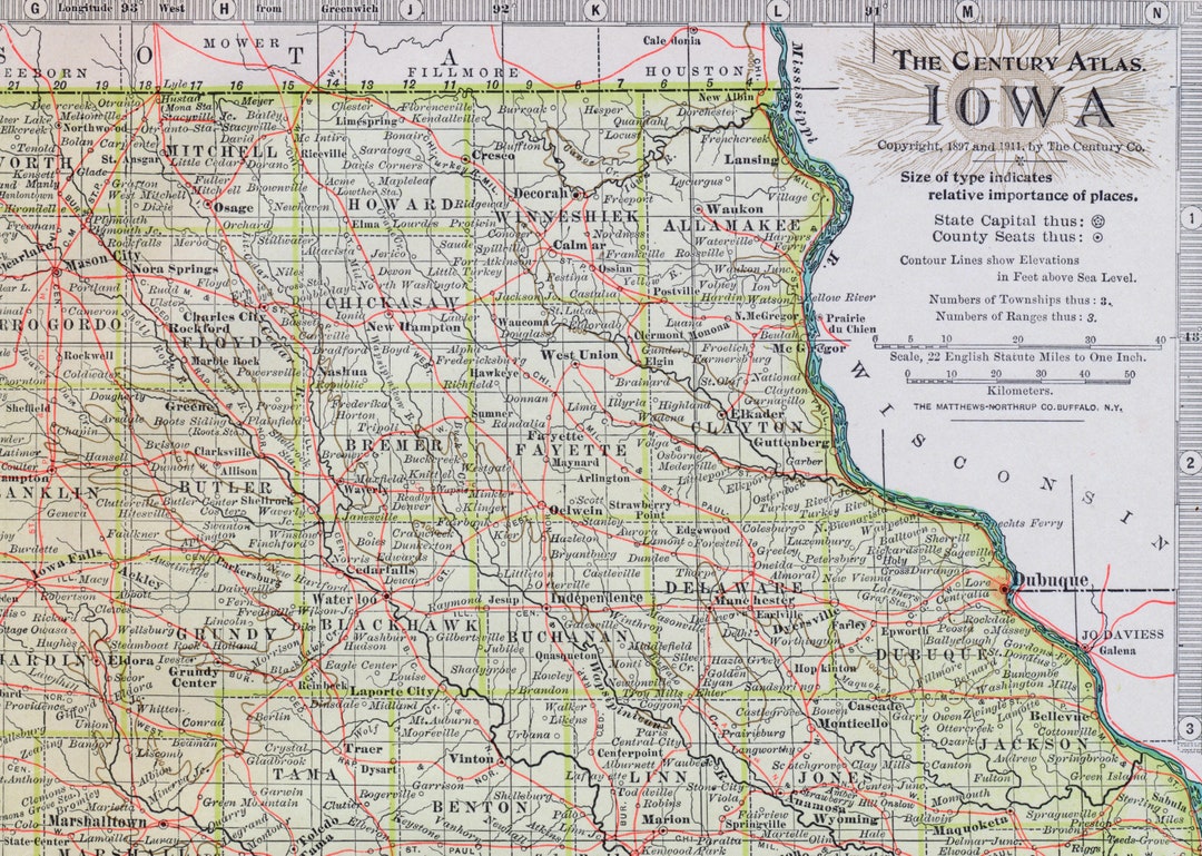 1911 Antique Map of Iowa - Iowa Antique Map - Century Atlas - Etsy