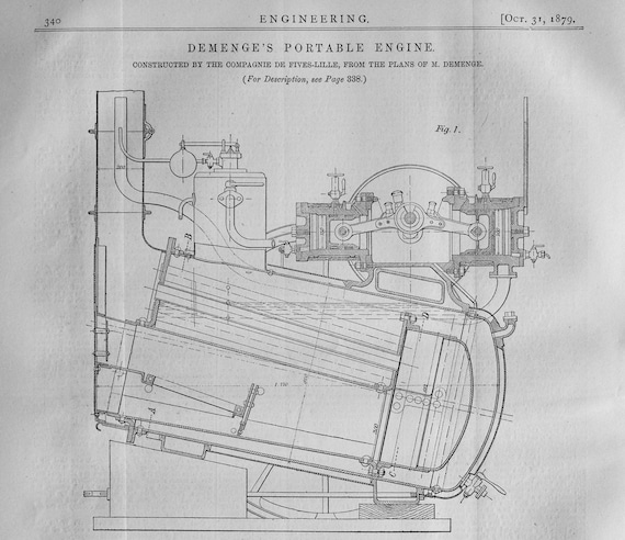 1879 Antique Engineering Drawing of Demenge's Portable | Etsy Canada