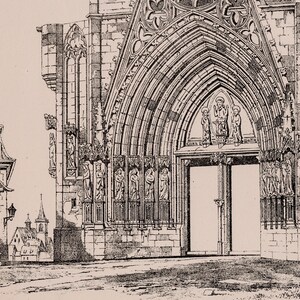 Large Antique Plate of Gothic Architectural Details of Erfurt Cathedral ...