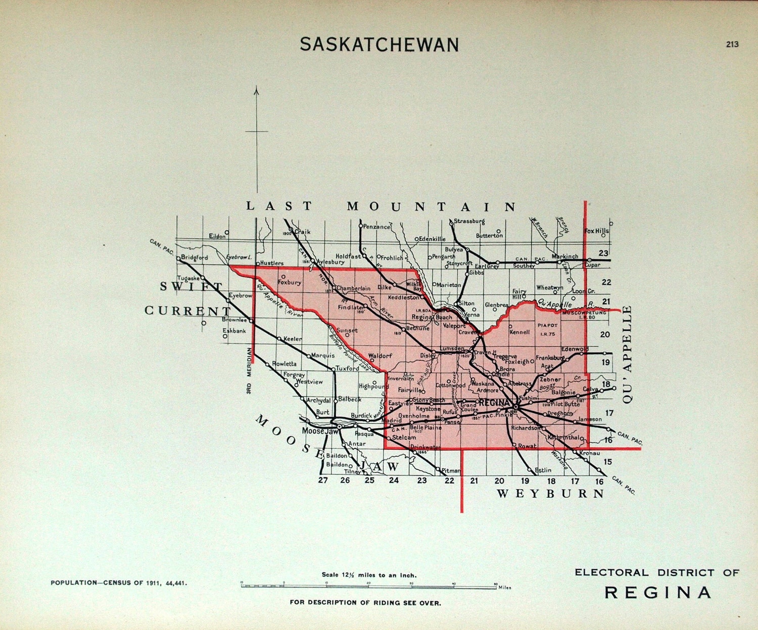 1915 Antique Map of the Electoral District of Regina, Saskatchewan ...