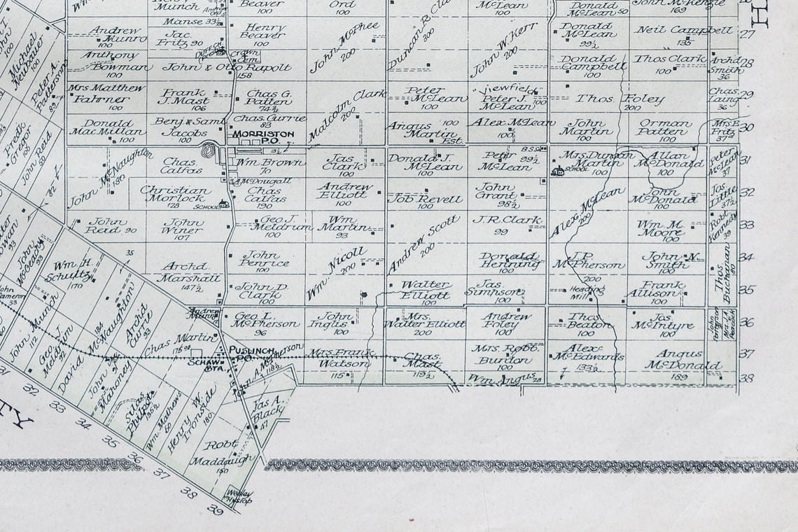 1906 Rare Large Antique Map of Puslinch Township, Wellington County ...