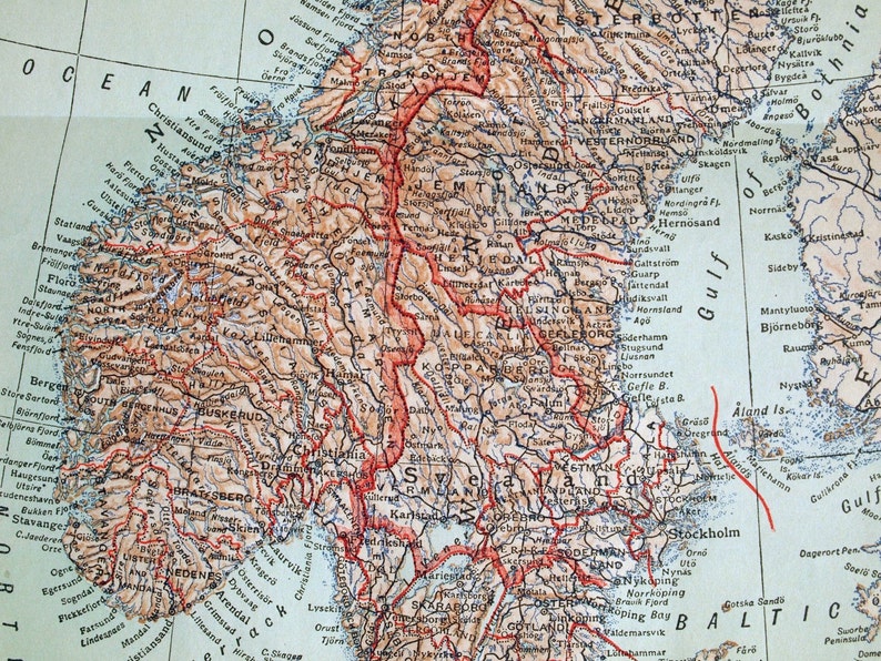 1911 Antique Map of Norway and Sweden - Antique Norway Map - Antique ...