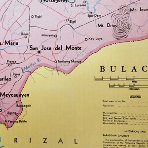 Bulacan, Philippines - RARE Large Vintage 1959 Map - Malolos ...