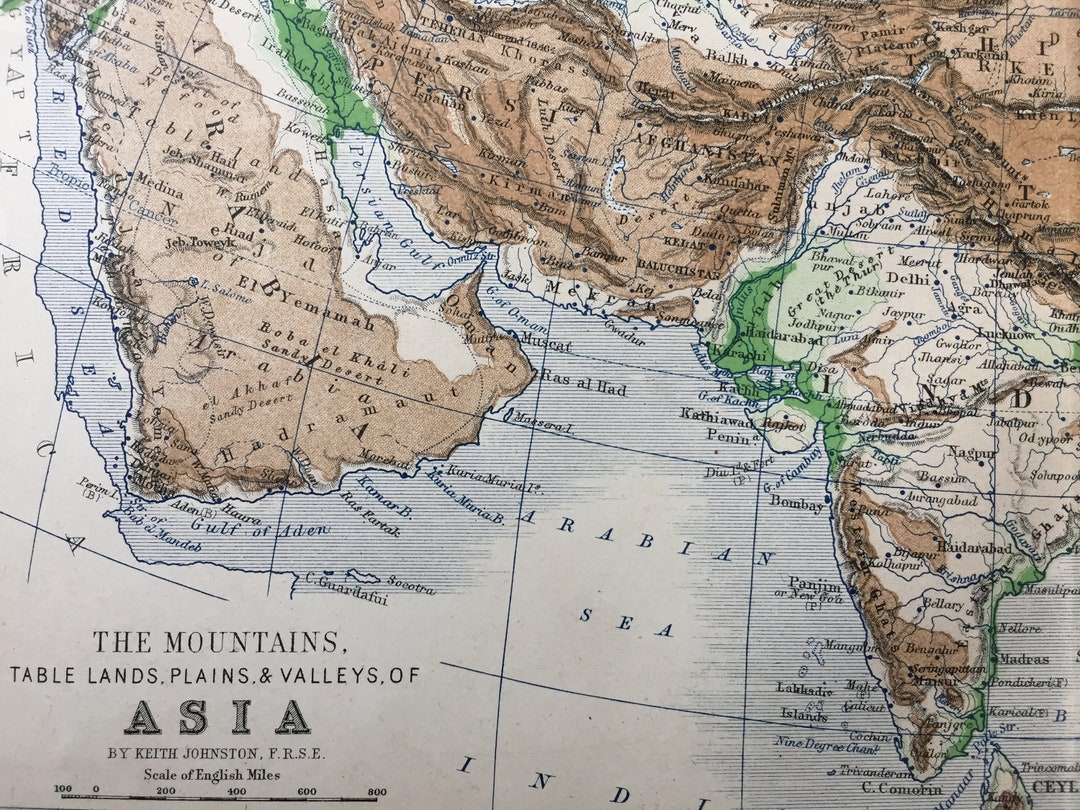 1887 Antique Map of Asia - Vintage Geology Print - Physical Geography ...