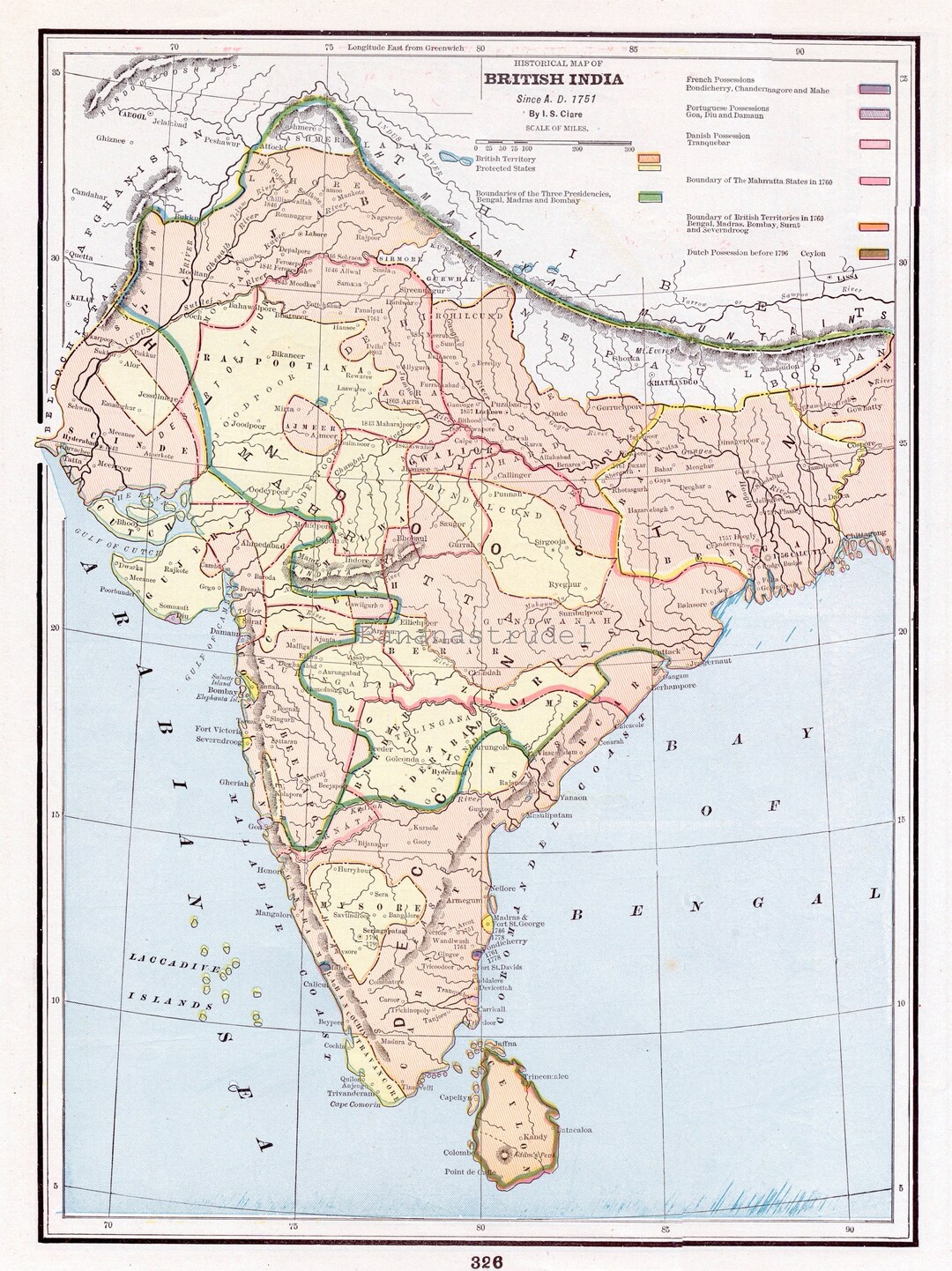 Antique Map of British India - Published 1892 - Etsy UK