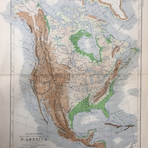 1887 Antique Map of North America - Vintage Geology Print - Physical ...