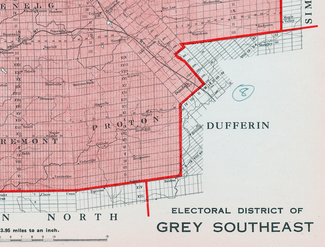 1915 Antique Map of Grey Southeast, Ontario Vintage Electoral District ...