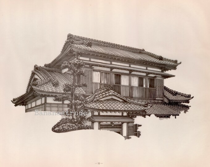 Large Japanese Architectural Print on Parchment Paper From 1977 - House ...