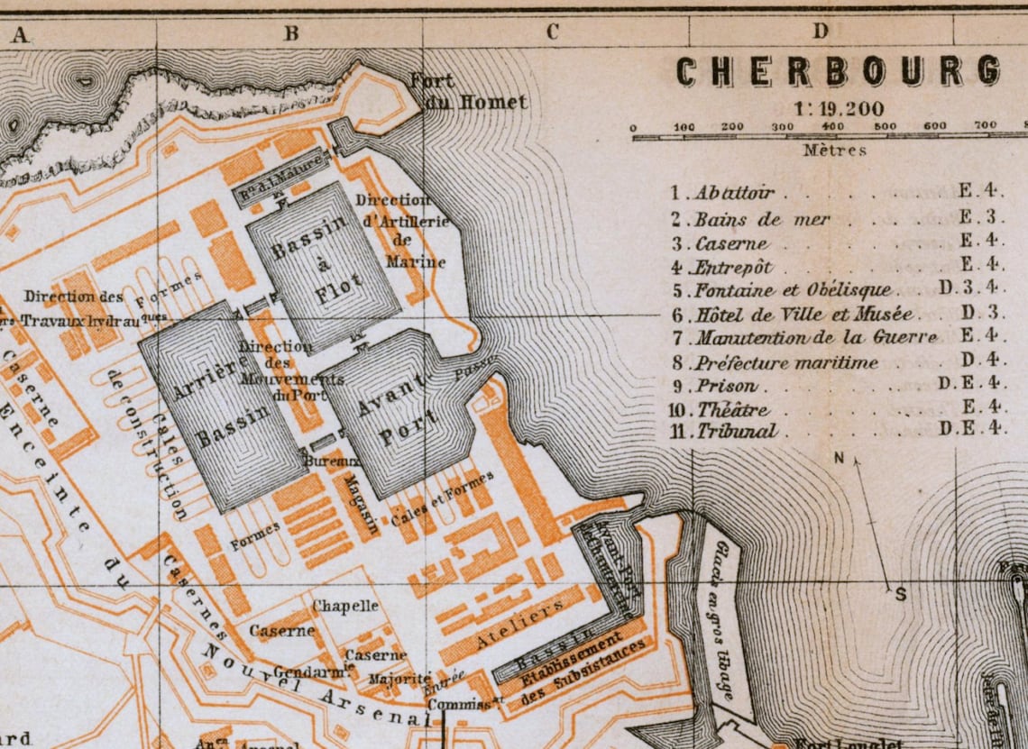 Antique Map of Cherbourg France 1902 Vintage City Map Old | Etsy