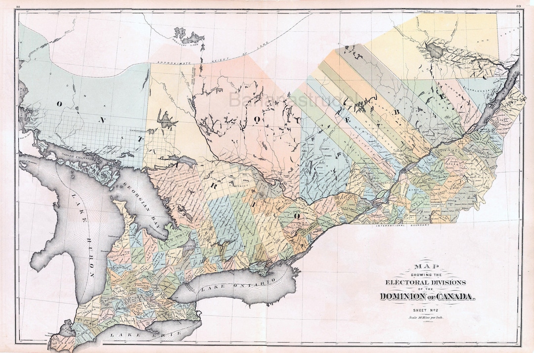 Antique Map of Ontario and Quebec, Canada - Large 1880 Two-panel Map ...