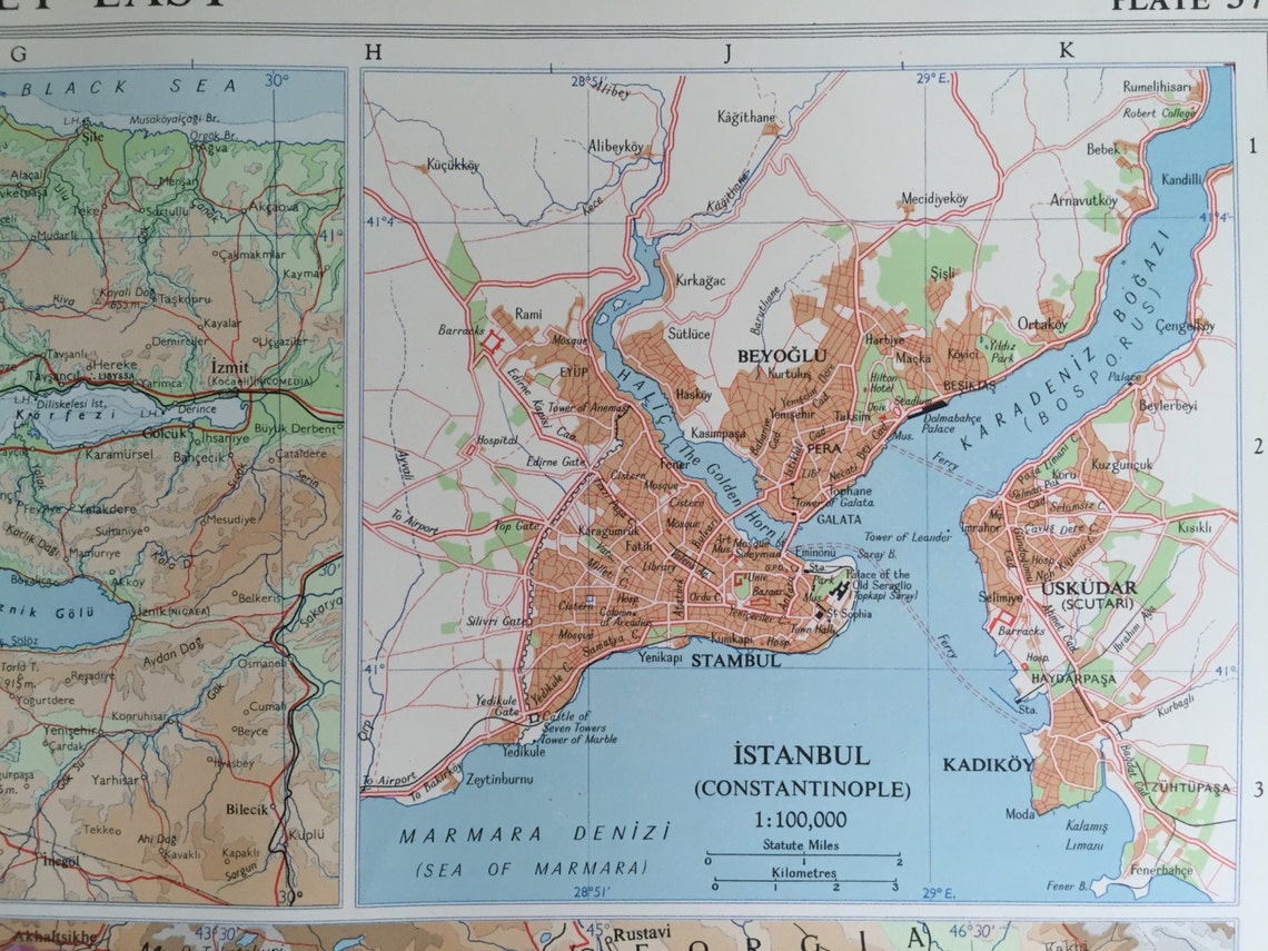 1958 Vintage Map of Dardanelles - Bosphorus - Turkey East - With Inset ...