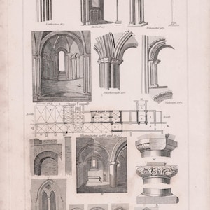 Anglo-saxon Church Architecture - Antique Print From 1843 - Glastonbury ...