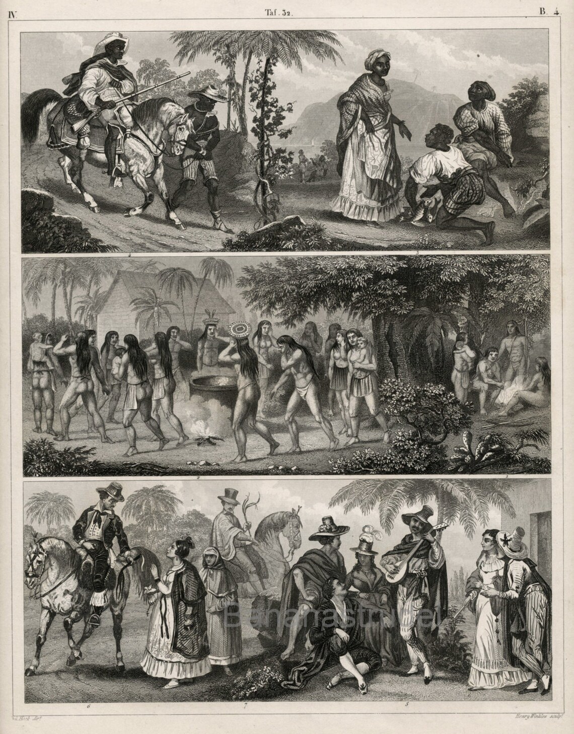 1860 Antique Print of Brazilian Natives and Paraguay Indians - Etsy