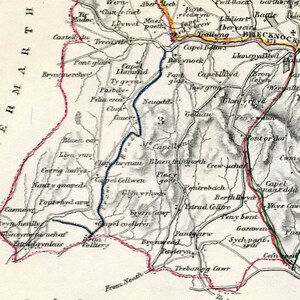 1846 Rare Vintage Map of Brecknockshire, Wales - Vintage City Map - Old ...