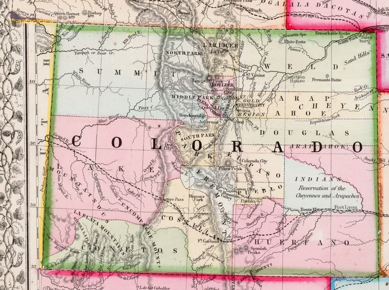 1867 Antique Hand-coloured Mitchell Map of Kansas Nebraska - Etsy