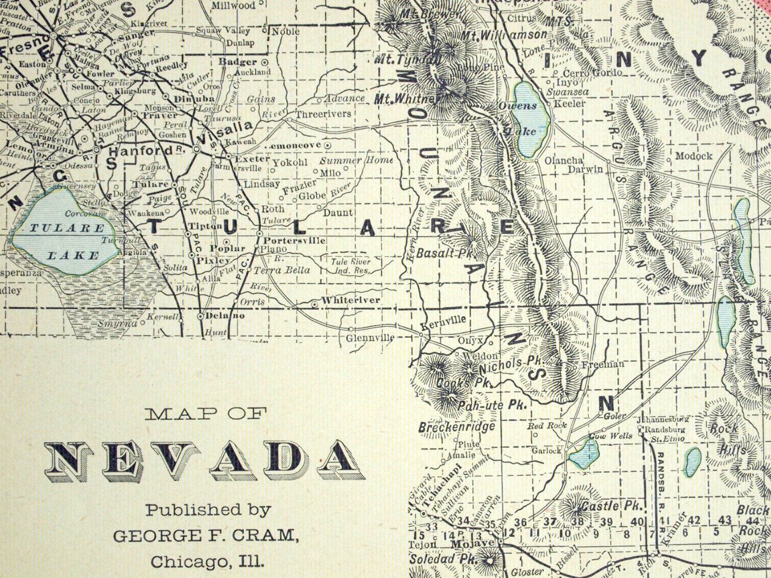 1901 Antique Map of Nevada - Antique Nevada Map - Nevada Antique Map ...