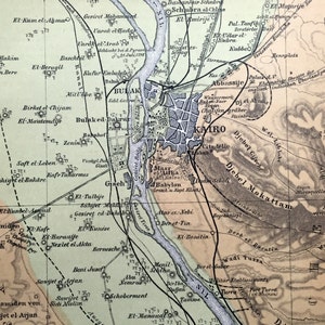1890 German Vintage Map of the Cairo and the Pyramid Fields - Antique ...