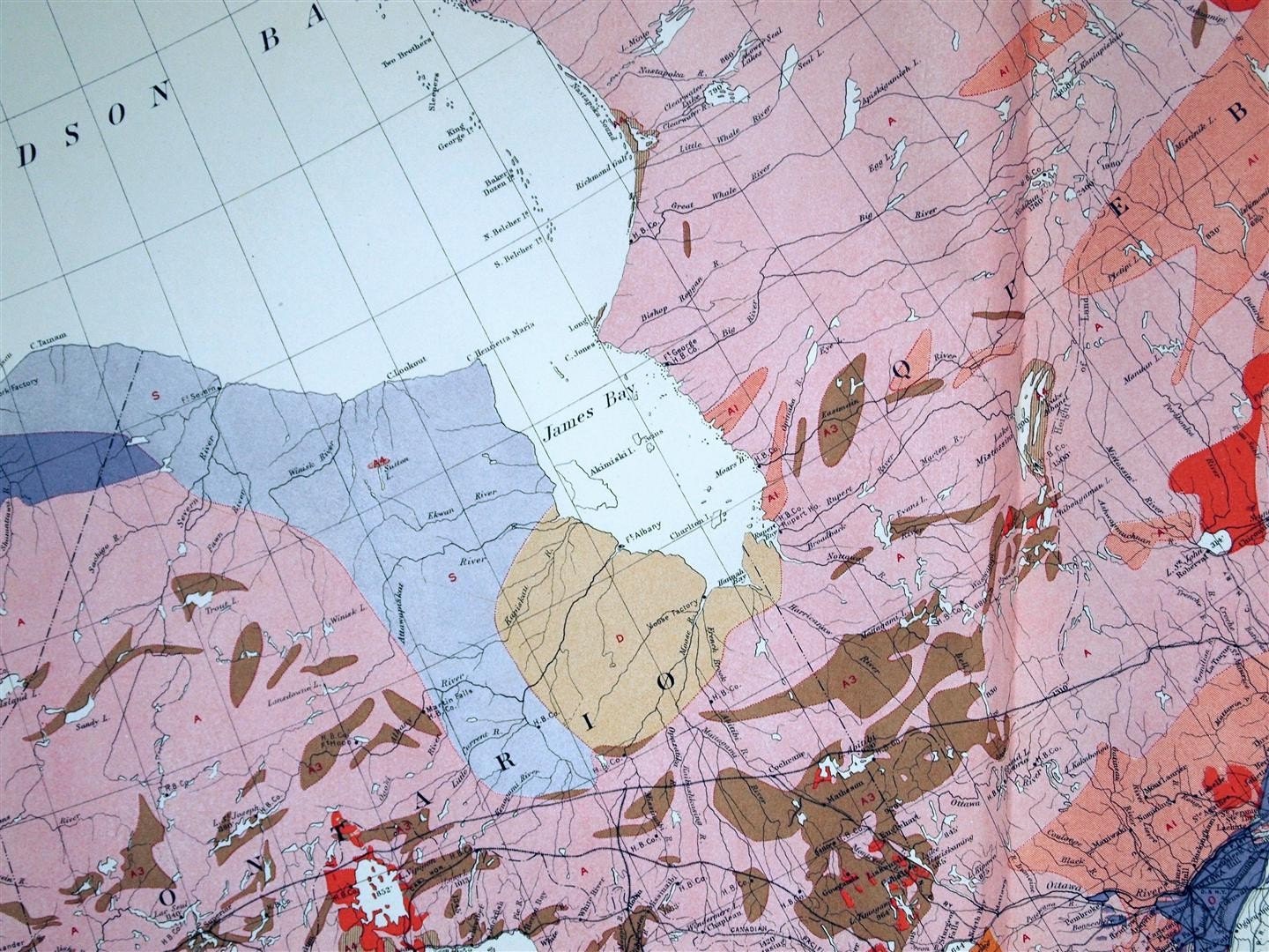 Large Antique Geological Map of Canada - 1915 Map - Geology, East Sheet ...