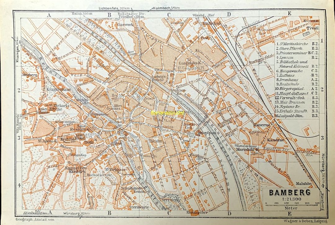 Antique Map of Bamberg, Germany - 1929 City Map - Etsy