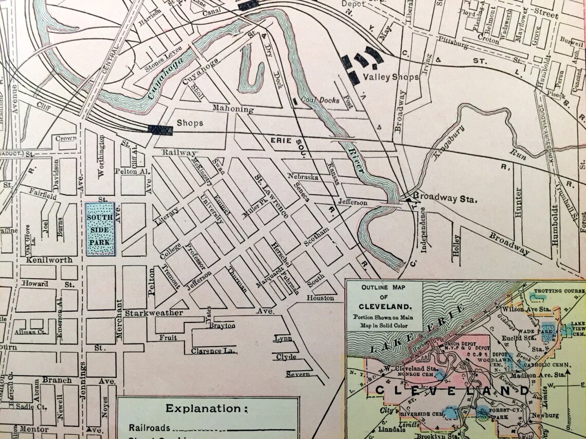 1900 Antique Map of Cleveland Main Portion - Etsy