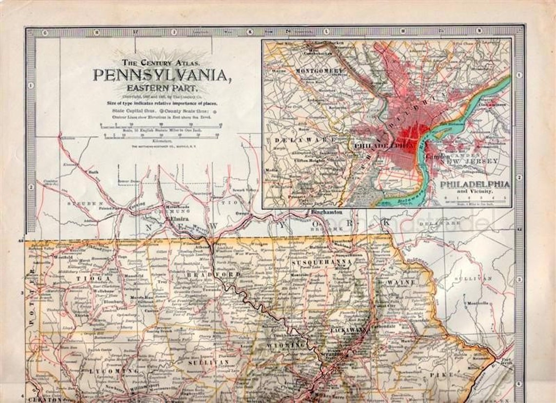 1911 Antique Map of the Eastern Part of Pennsylvania | Etsy