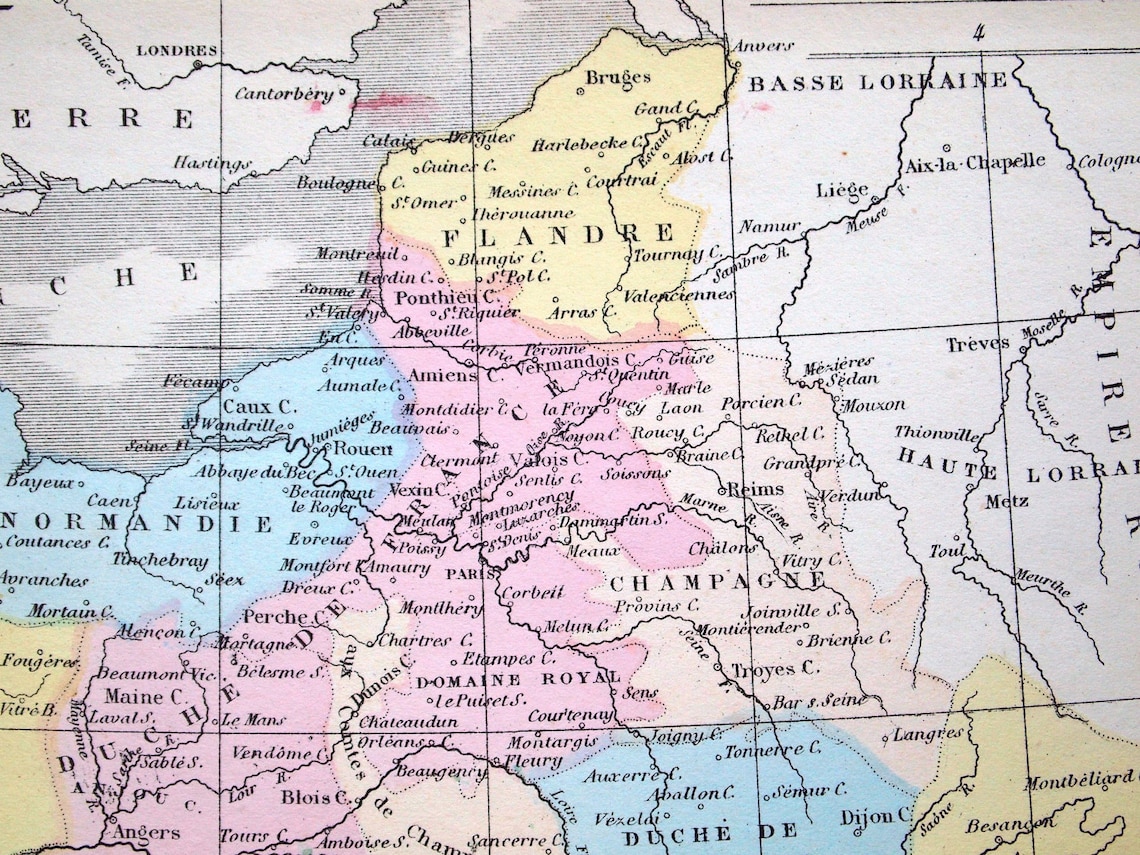 1873 Antique French Map of Feudal France During the Crusades - Etsy