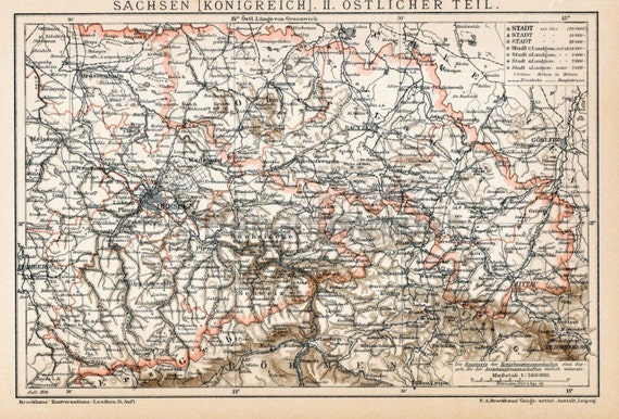 1897 Antica Mappa tedesca della Sassonia Parte orientale | Etsy Italia