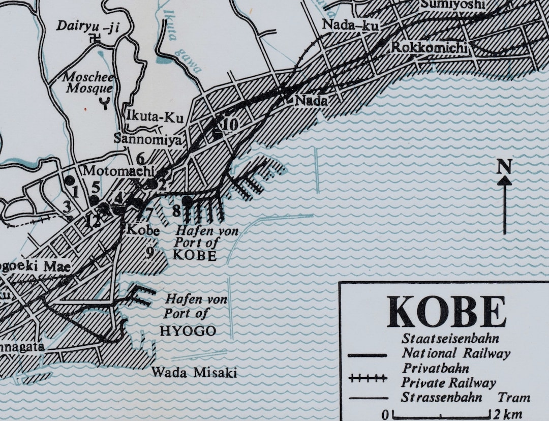 1965 Vintage Map of Kobe, Japón Old Kobe Map - Etsy España