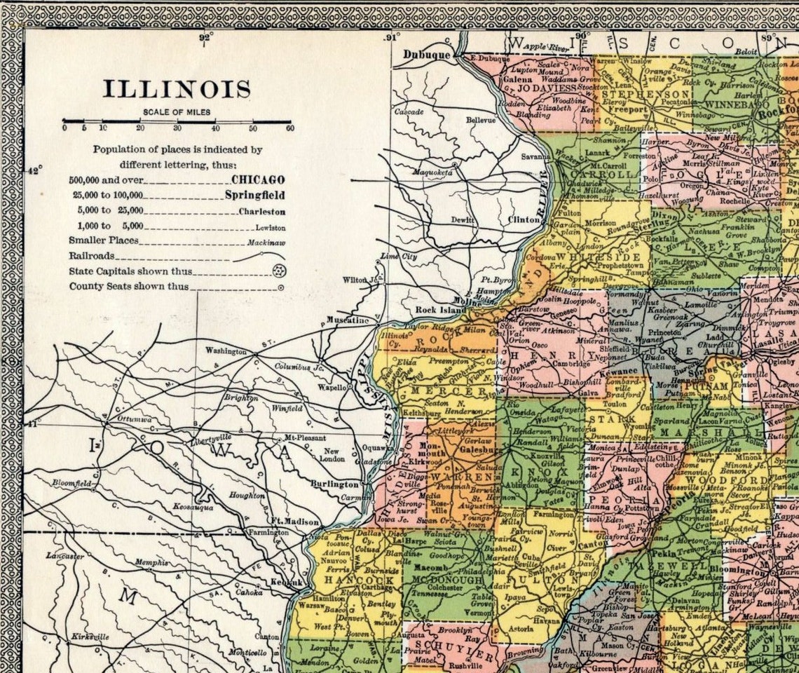 1904 Antique Map of Illinois Inset of Chicago Area Antique | Etsy
