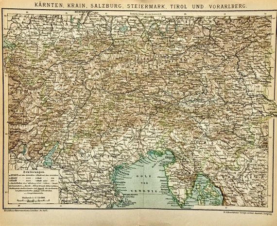 1897 Antique Map of Carniola Slovenia / Krain Kuestenland. | Etsy