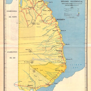 Misamis Occidental, Philippines - RARE Large Vintage 1959 Map - Ozamis ...