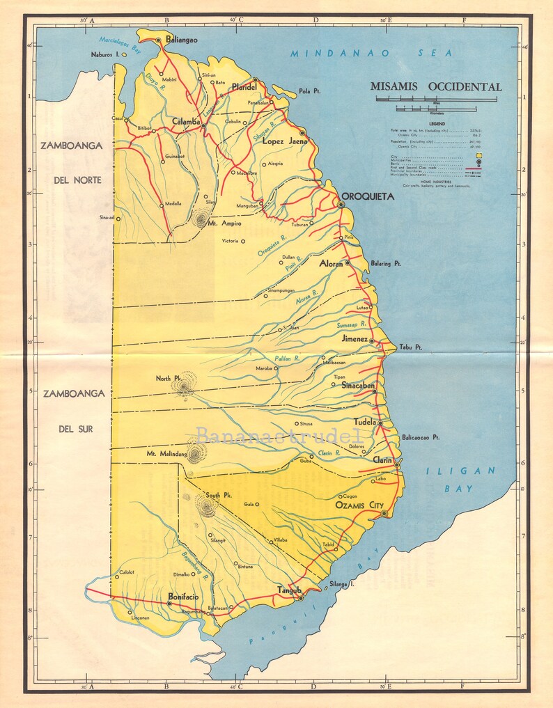 Large Vintage Map of Misamis Occidental Philippines Ozamis - Etsy