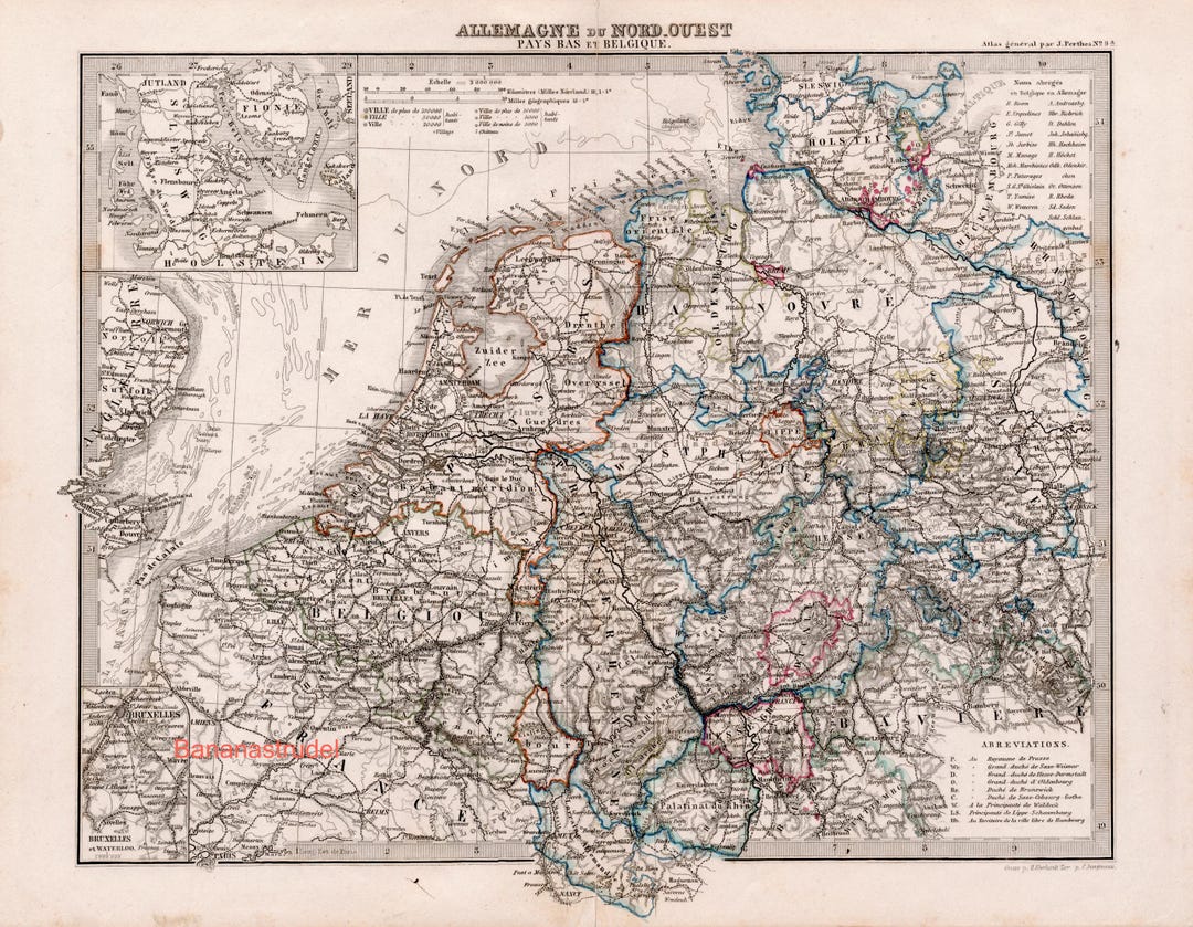 Antique Map of Northwestern Germany - Hanover - Westphalia - Rhine ...
