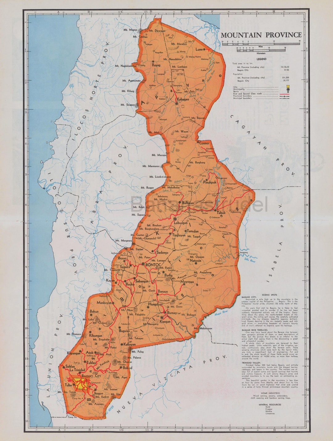 Mountain Province, Philippines - RARE Large Vintage 1959 Map - Baguio ...