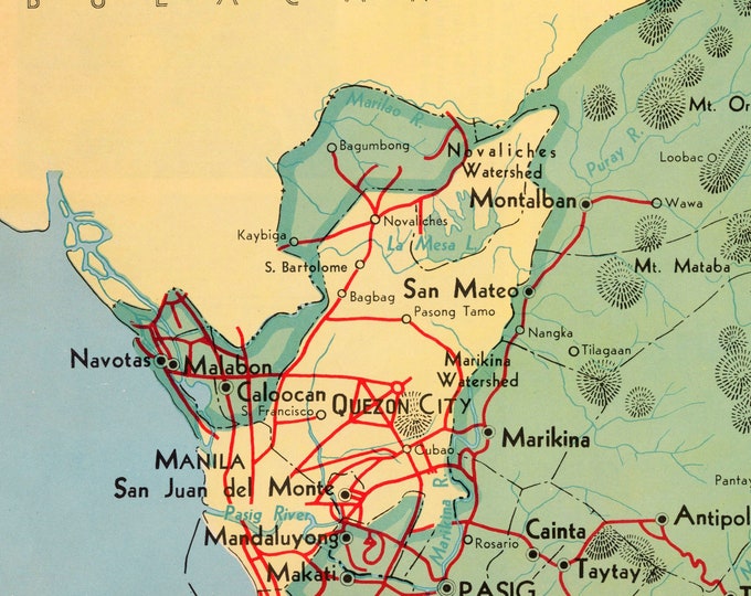 1959 VERY RARE Large Rizal Province Map, Philippines - Metro Manila ...