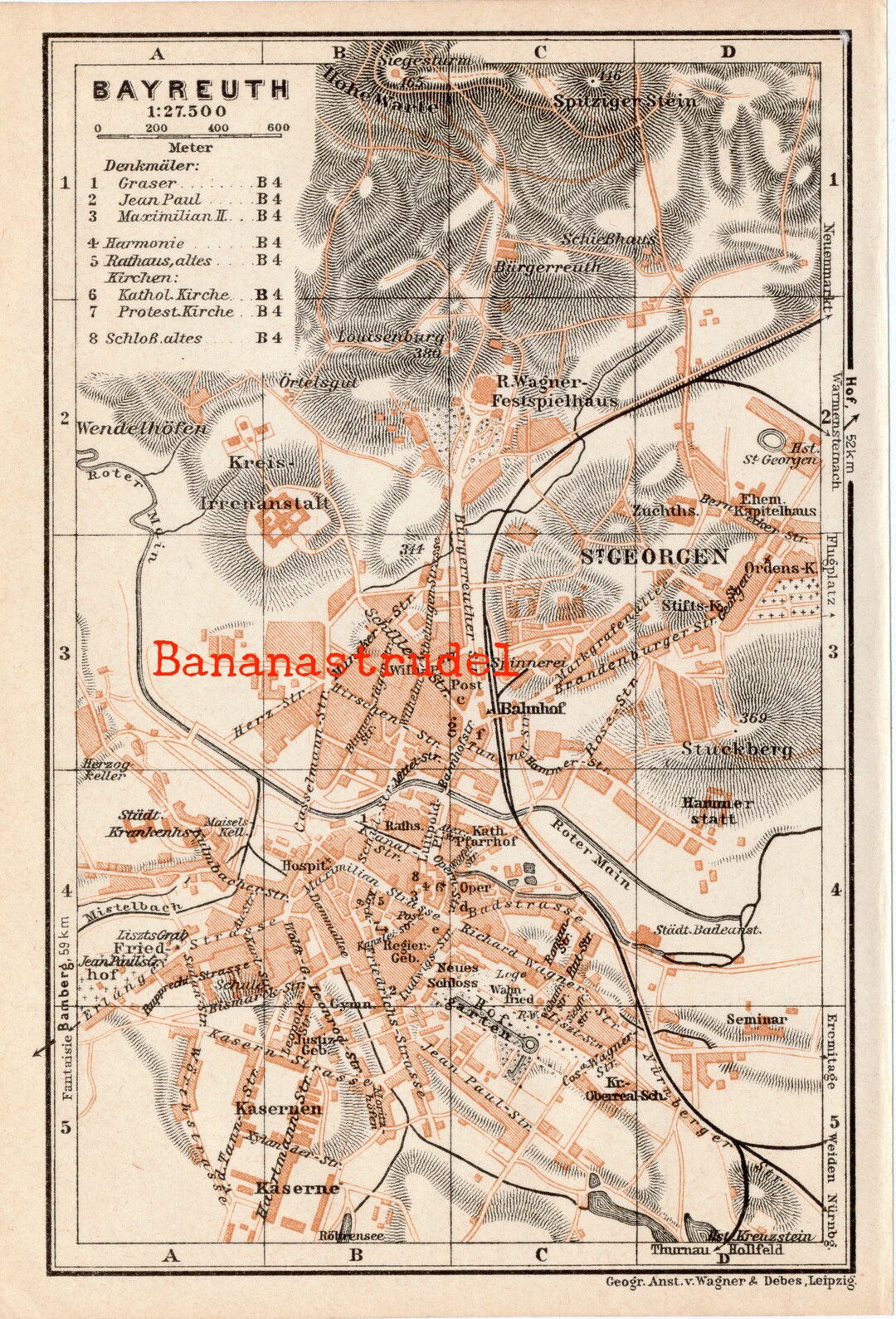 Antique Map of Bayreuth, Germany - 1929 City Map - Etsy