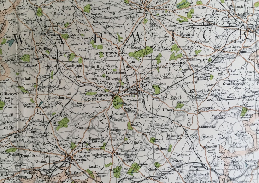 Antique Map of Warwick , the UK - 1898 Large Vintage Map - Old Warwick ...